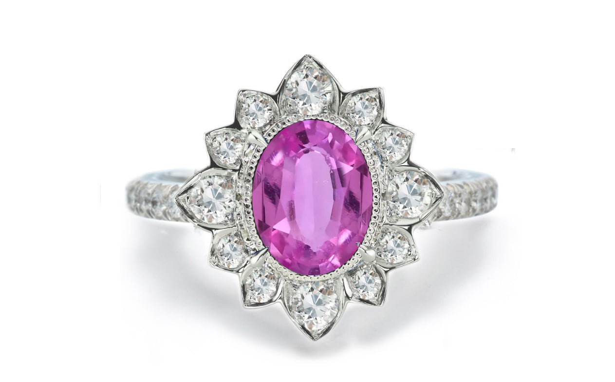 Vintage-Inspired Diamond Pink Sapphire Engagement Ring – Custom Made Rings