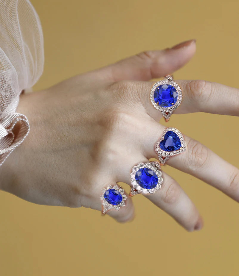 Custom Diamond & Blue Sapphire Accent Engagement Rings – Custom Made Rings