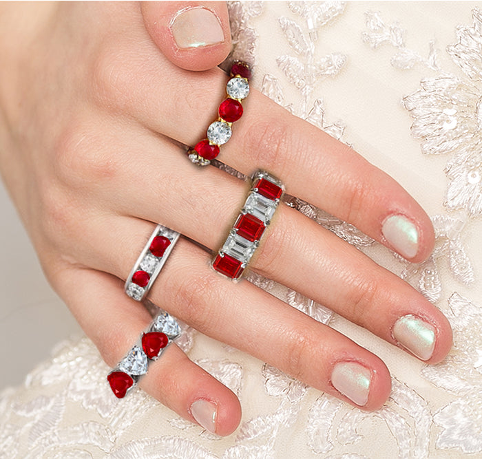 Custom Stackable Ruby & Diamond Half Eternity Rings – Custom Made Rings