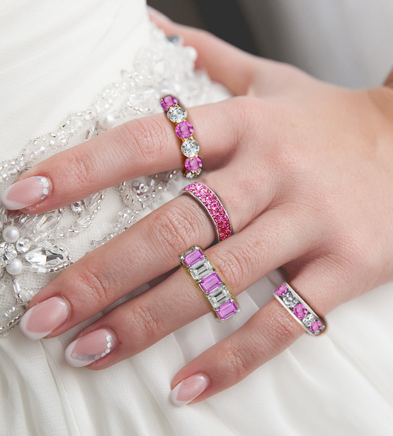 Custom Stacking Pink Sapphire & Diamond Eternity Rings – Custom Made Rings