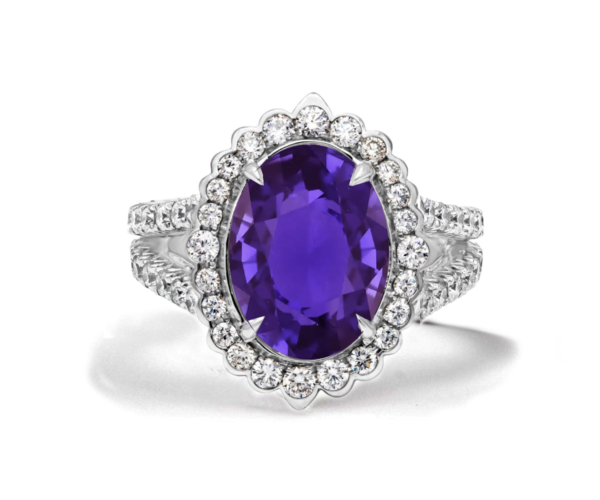 10 custom made purple sapphire and diamond vintage halo engagement rin ...