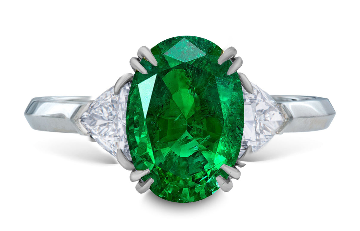 Unique Emerald Engagement Ring With Diamond Sidestones – Custom Made Rings