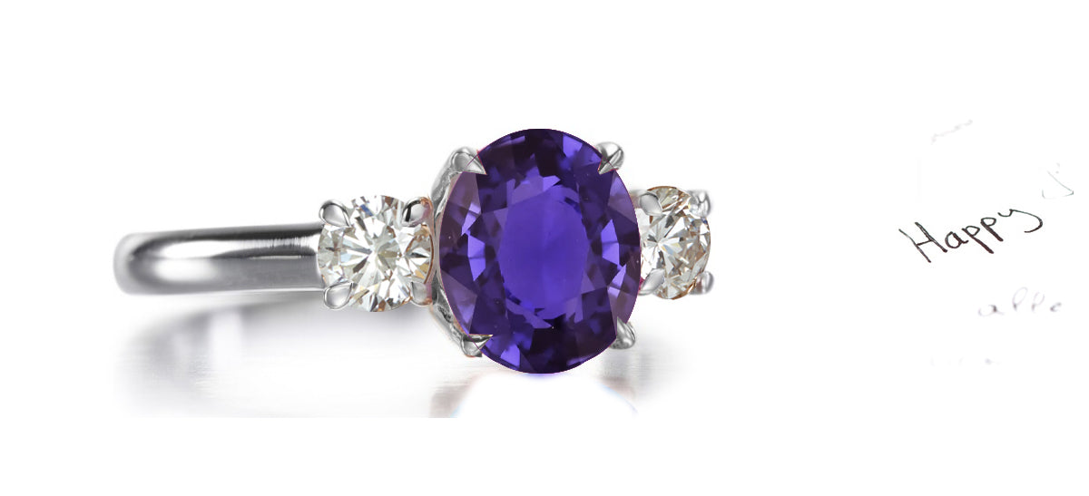 Purple Sapphire Engagement Ring With Diamond Sidestones – Custom Made Rings