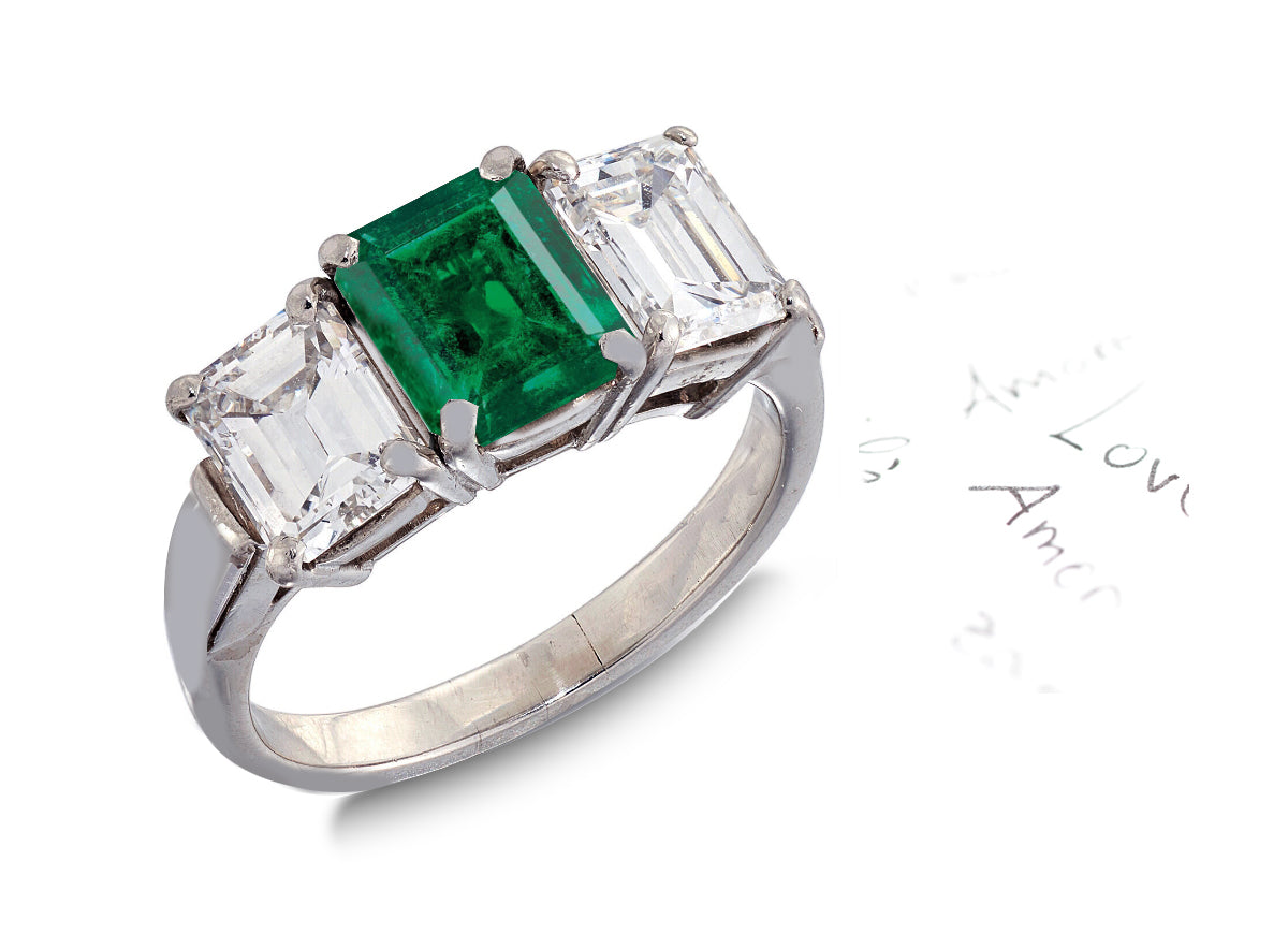 36 custom made unique emerald cut emerald center stone with emerald cu ...