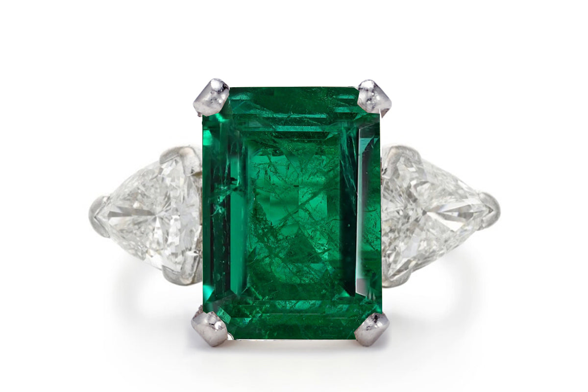 500 custom made unique emerald cut emerald center stone and trillion d ...